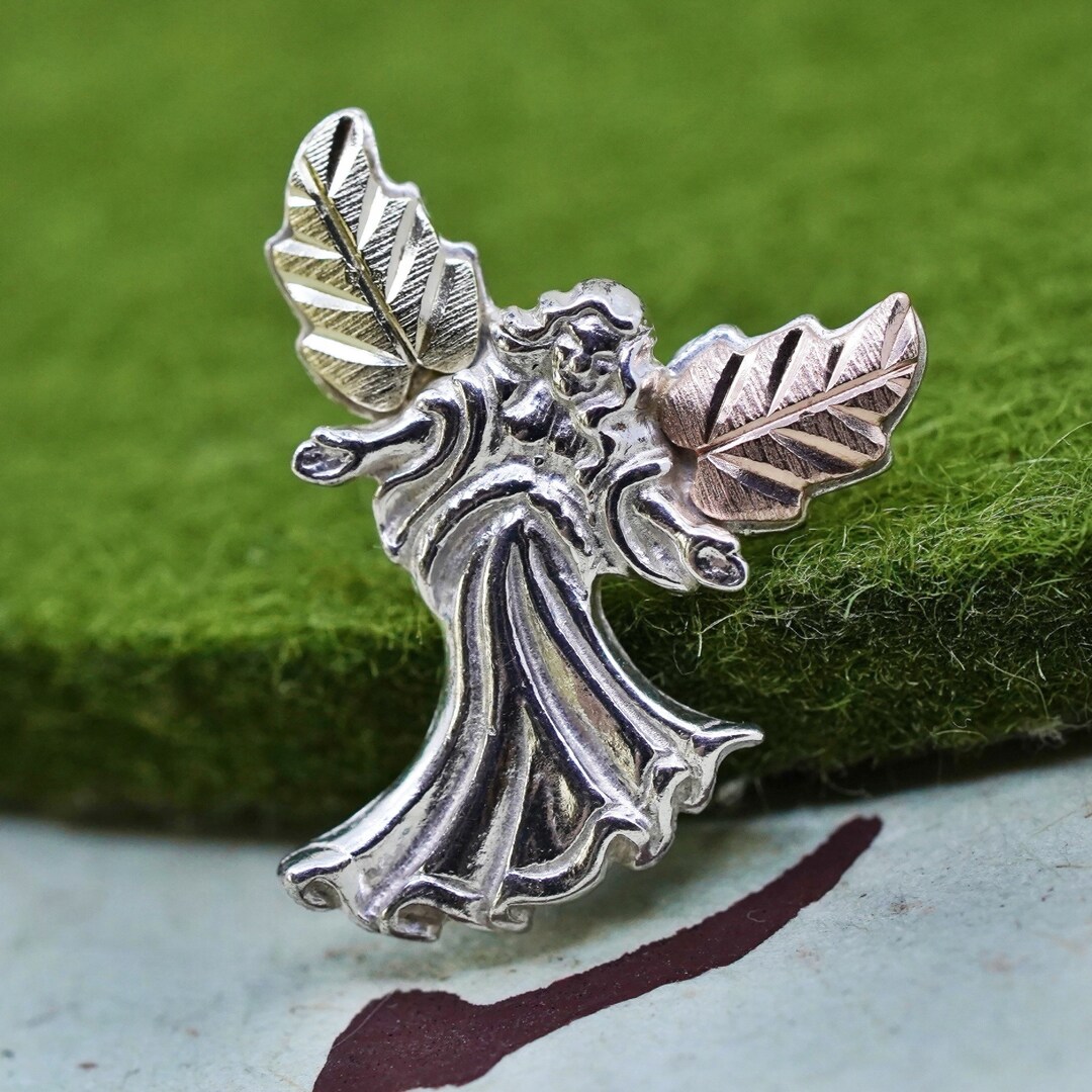 Vintage Coleman Co CCO Sterling 925 Silver Angel Pendant With 12K Rose ...