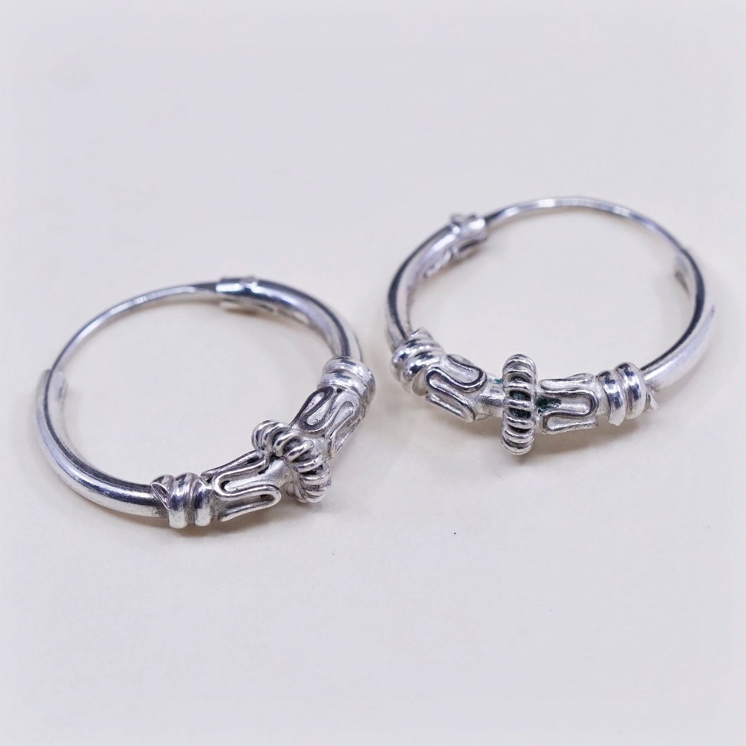 0.5”, Vintage Sterling Silver Loop Earrings, Fashion Minimalist, Fine ...