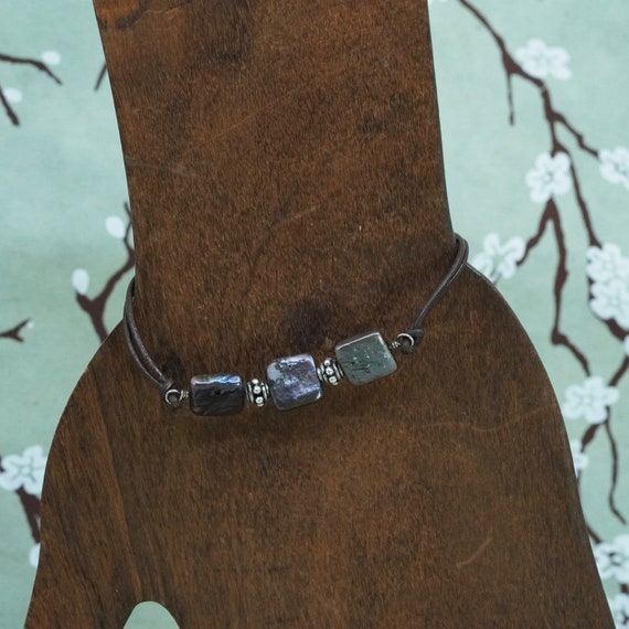 6.5” vintage brown leather chain with sterling 925 si… - Gem