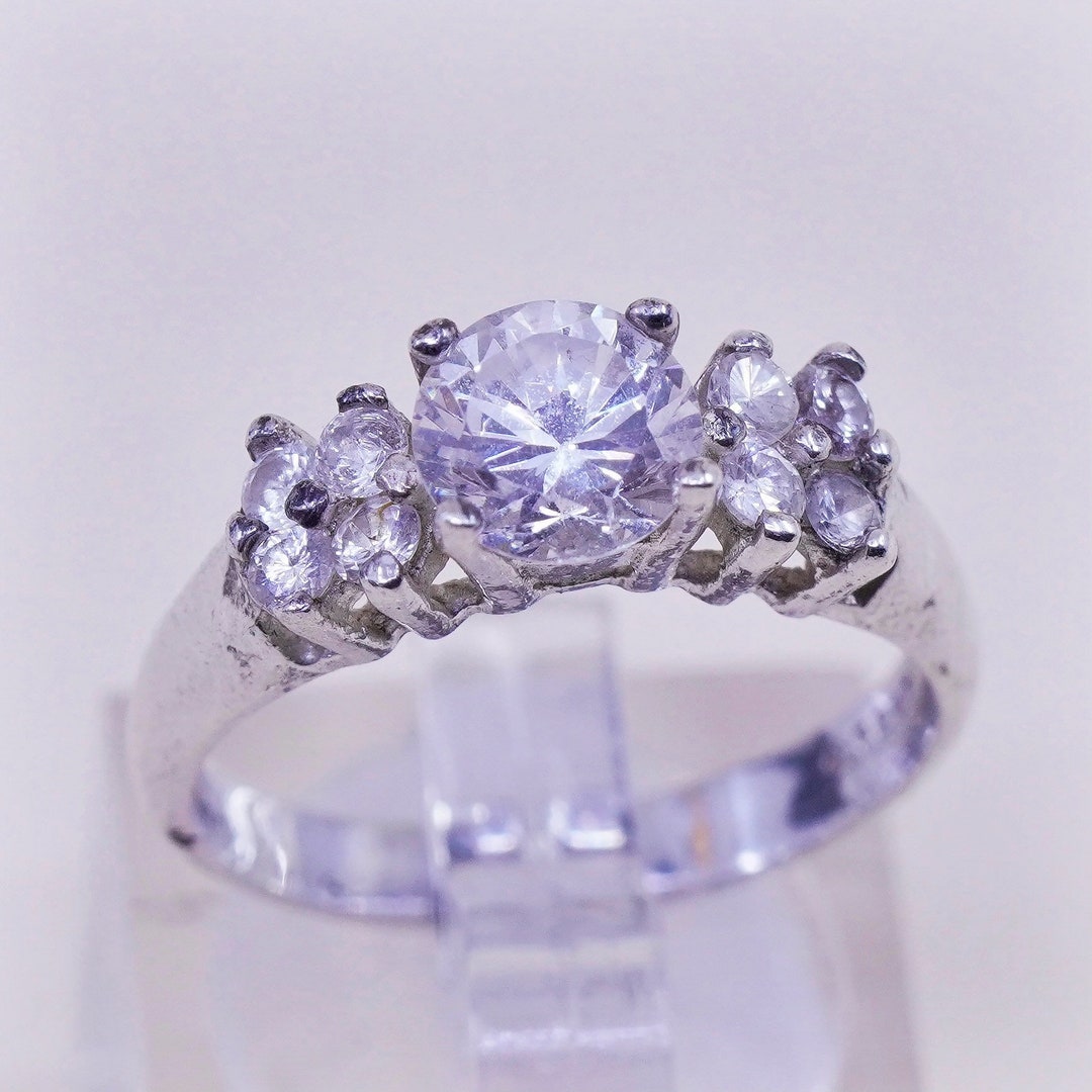 Size 7.5, Sterling Silver Ring, 925 Silver With Round Cut Cz ...