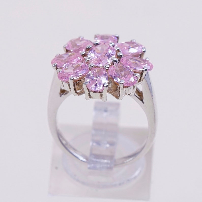 Size 6.5, Vintage Sterling 925 Silver Handmade Ring With Cluster Pink ...