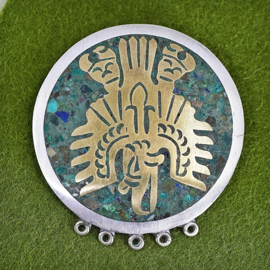 Mexican Hecho En Two Tone Sterling Silver Handmade Pendant, 925 Aztec ...