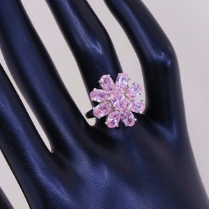 Size 6.5, Vintage Sterling 925 Silver Handmade Ring With Cluster Pink ...