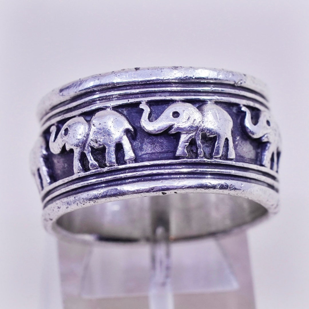 Größe 7, Vintage Sterling Silber handgemachter Ring. 925 Elefant Band ...