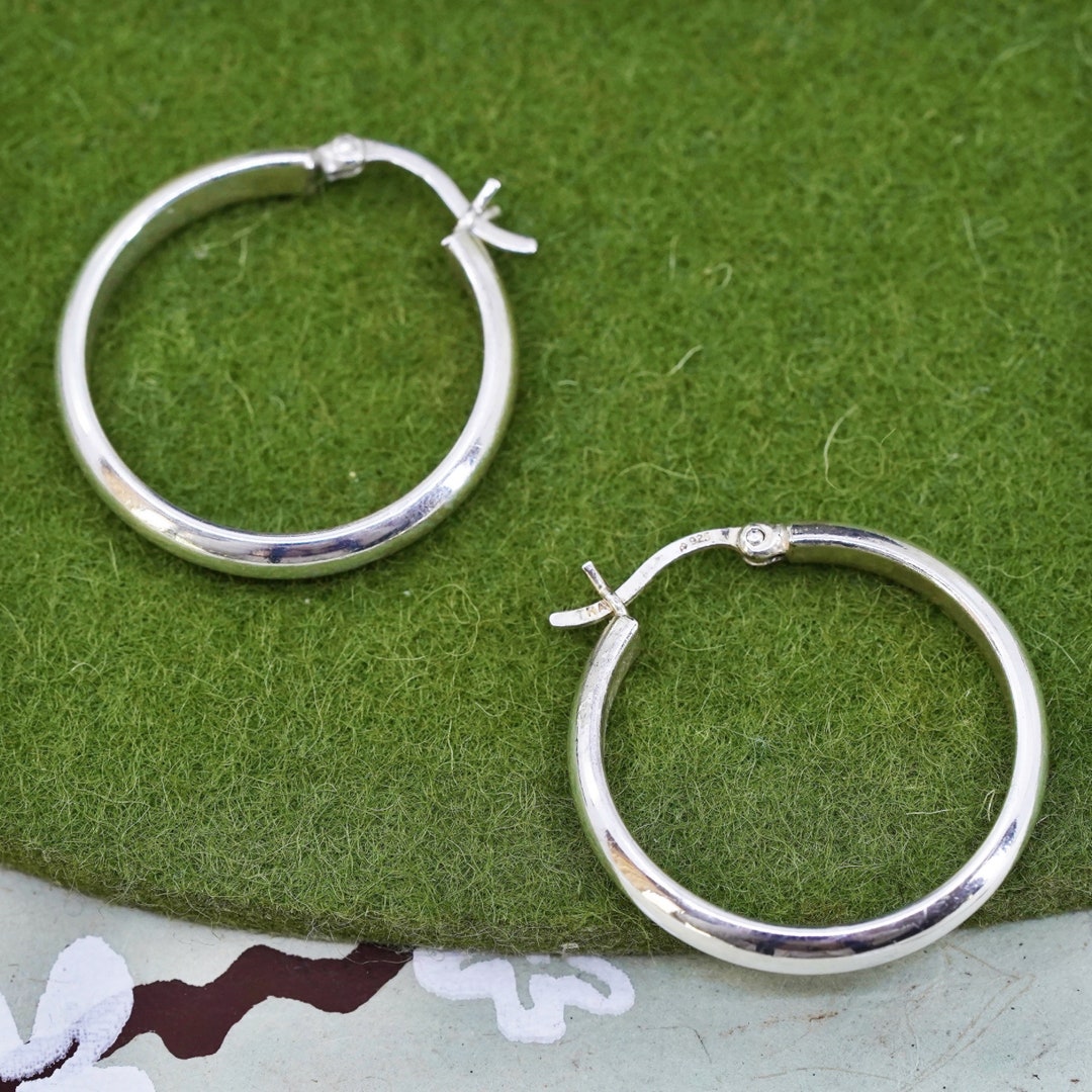 1.25", Vintage Sterling Silver Loop Earrings, Bold Minimalist Primitive ...