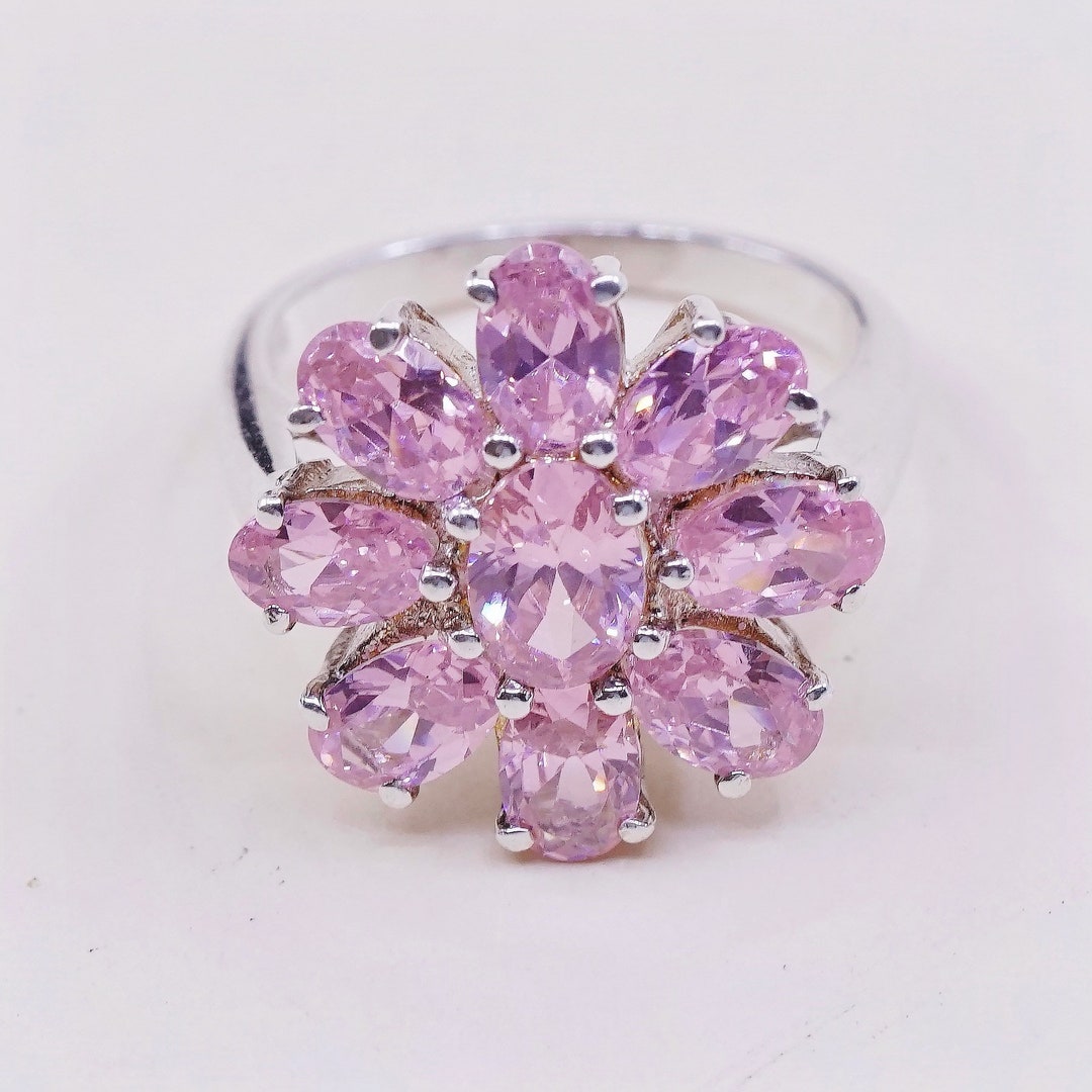 Size 6.5, Vintage Sterling 925 Silver Handmade Ring With Cluster Pink ...