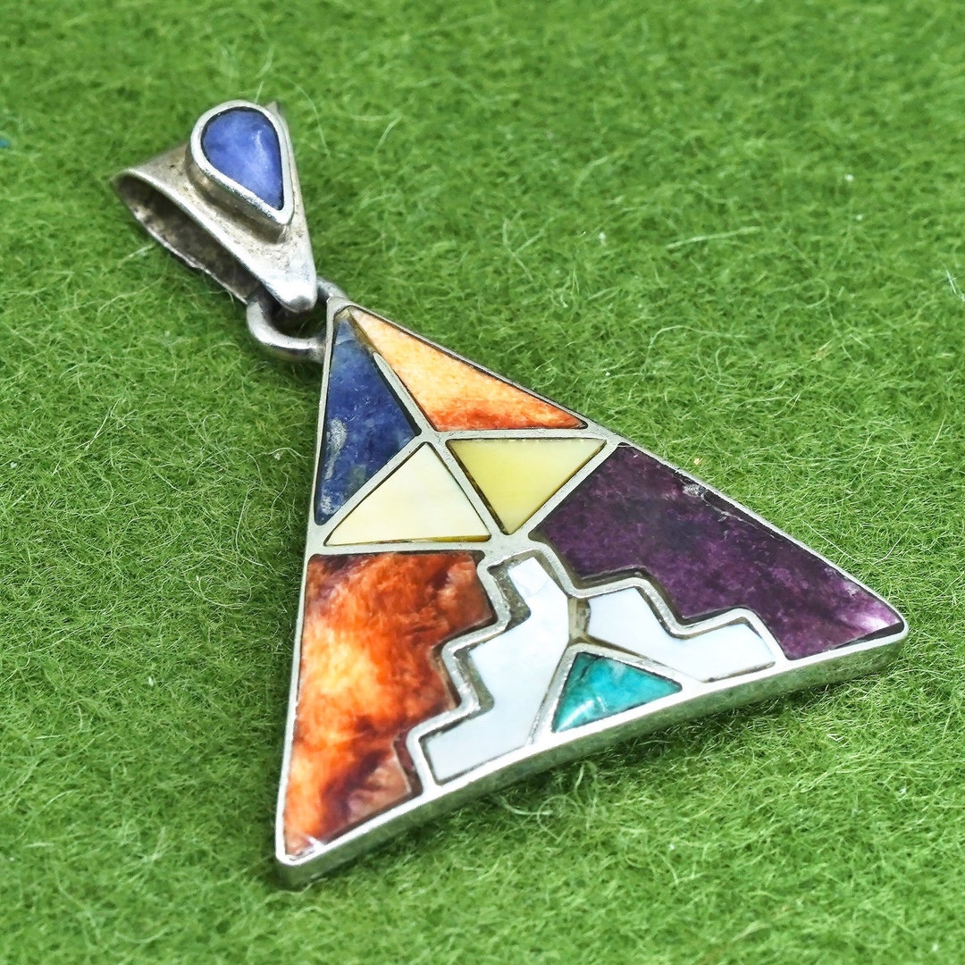 Vintage Sterling Silver 950 Handmade Triangular Pendant, Peruvian Inca ...