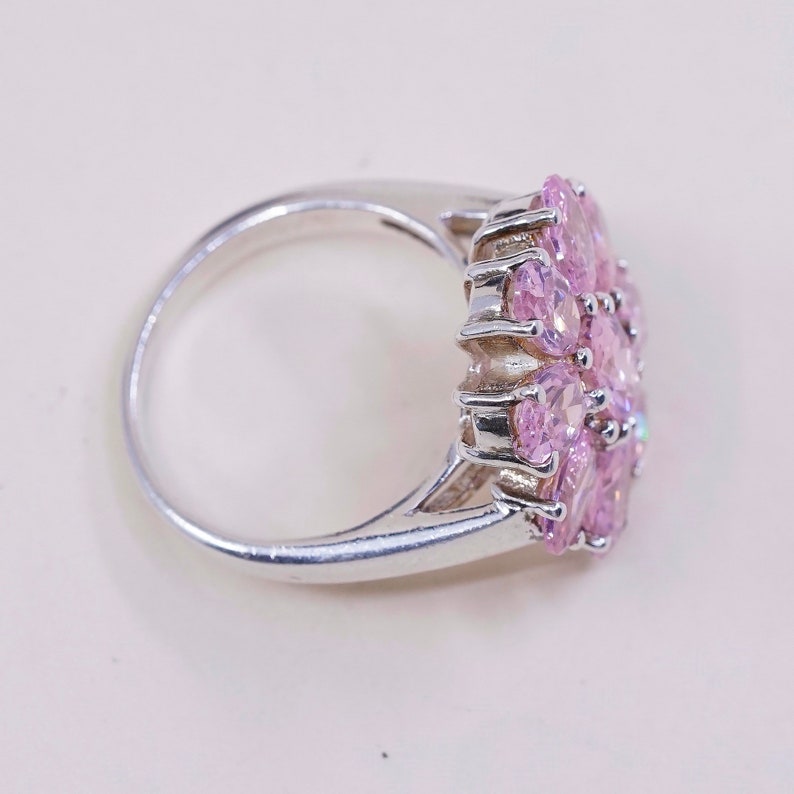 Size 6.5, Vintage Sterling 925 Silver Handmade Ring With Cluster Pink ...