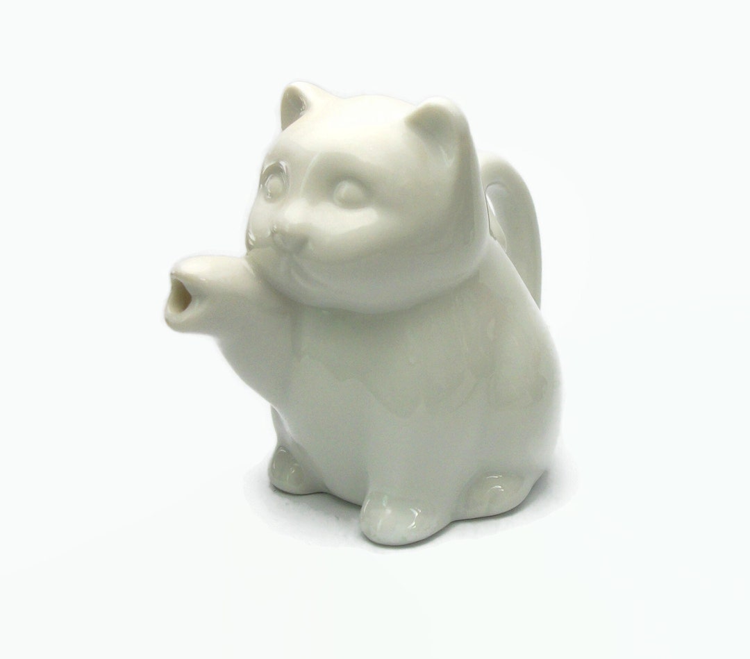 Miniature Cat Shaped Pitcher Creamer White 3 Inch Mini Ceramic Kitten ...