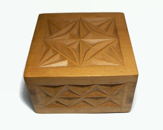 Vintage Hand Carved Wood Box 4x4 Inch Hand Chiseled Wooden - Etsy