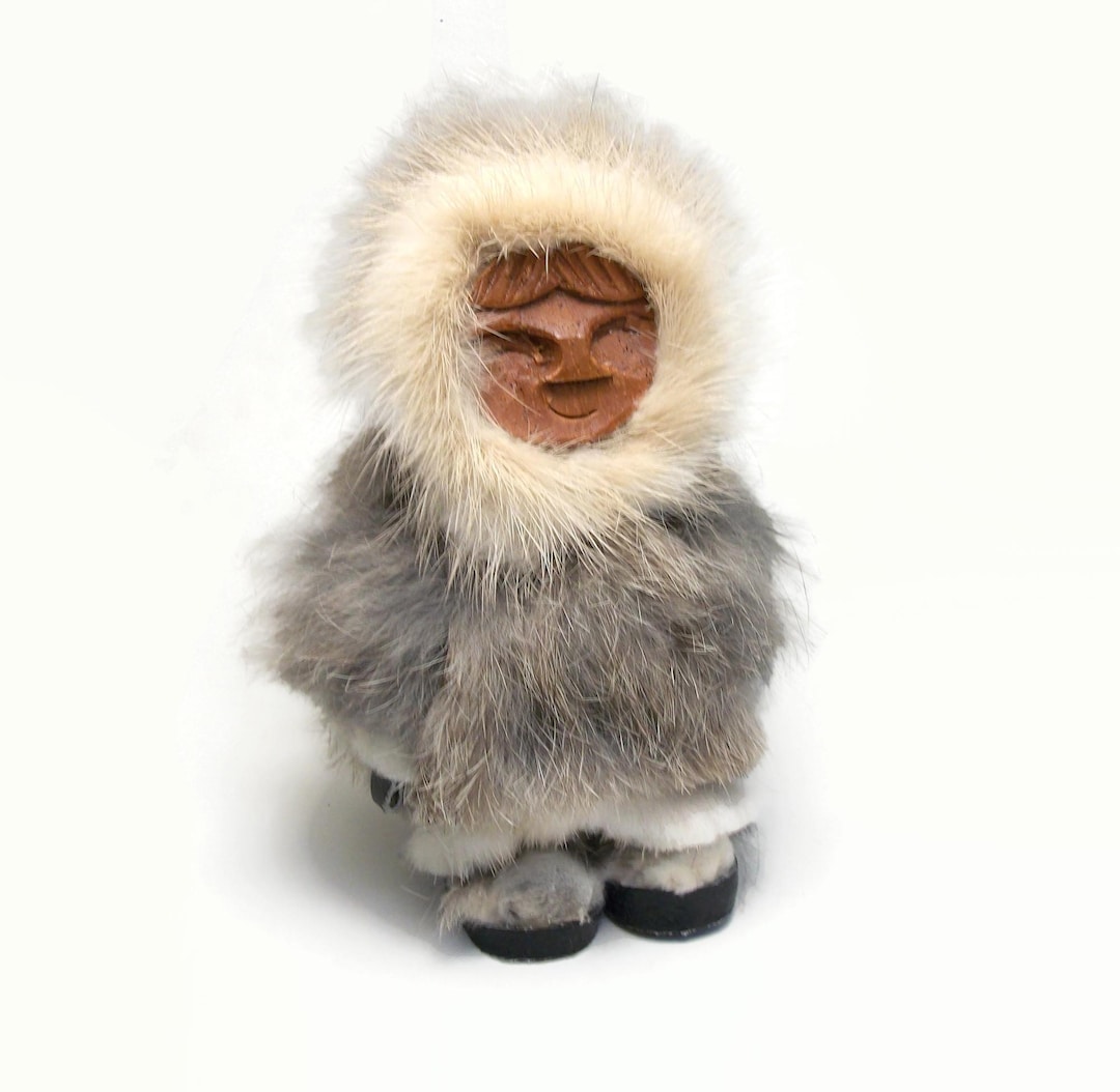 Vintage Alaska Inuit or Yupik Doll With Hand Carved Wood Face and ...