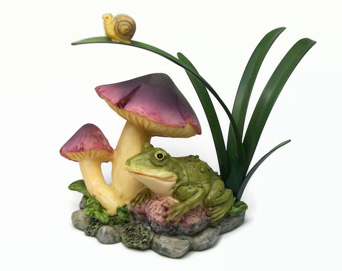Vintage Toad and Snail With Mushrooms Figurine Sculpture Resin and ...