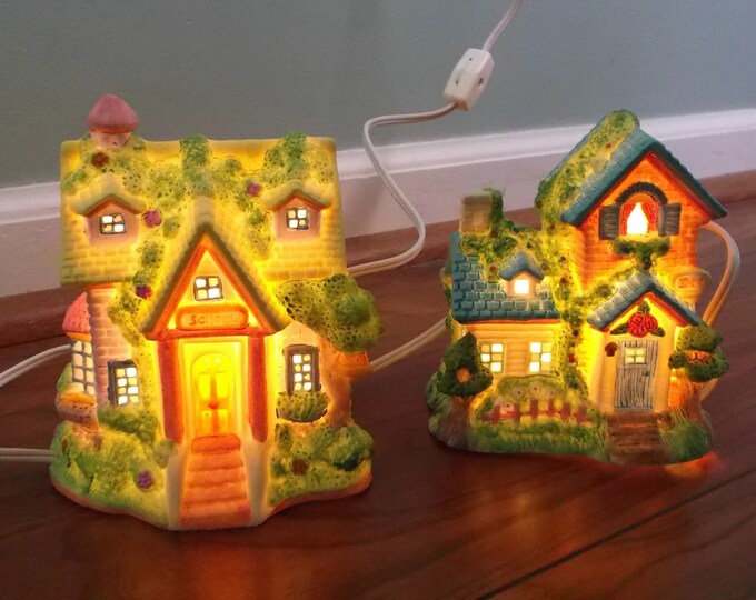 Vintage Ceramic Houses With Lights Village Inn and School Buildings ...
