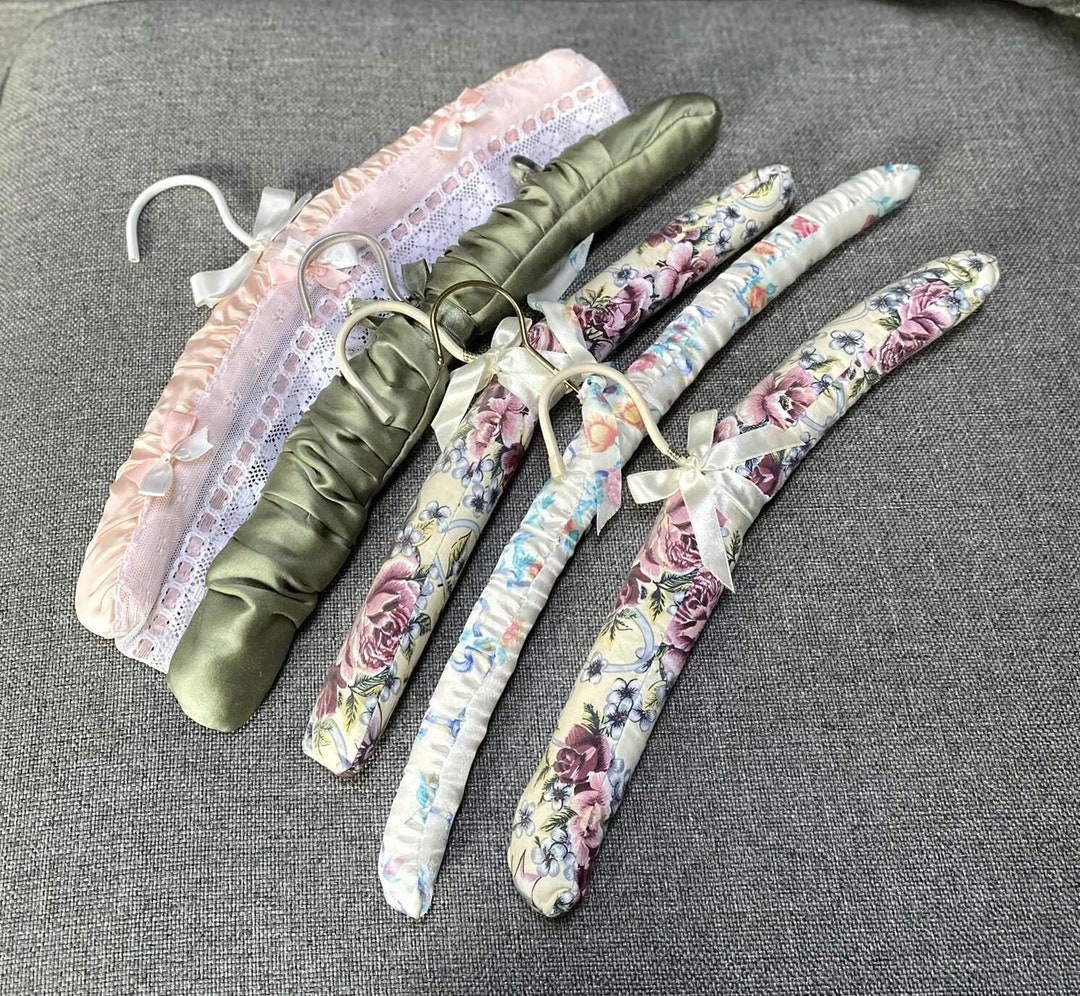 Vintage Fabric Hangers Padded Floral Hangers Lingerie Hangers Olive ...