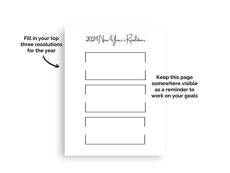 New Year's Resolutions Printable Guide, New Year Goal and Intention ...