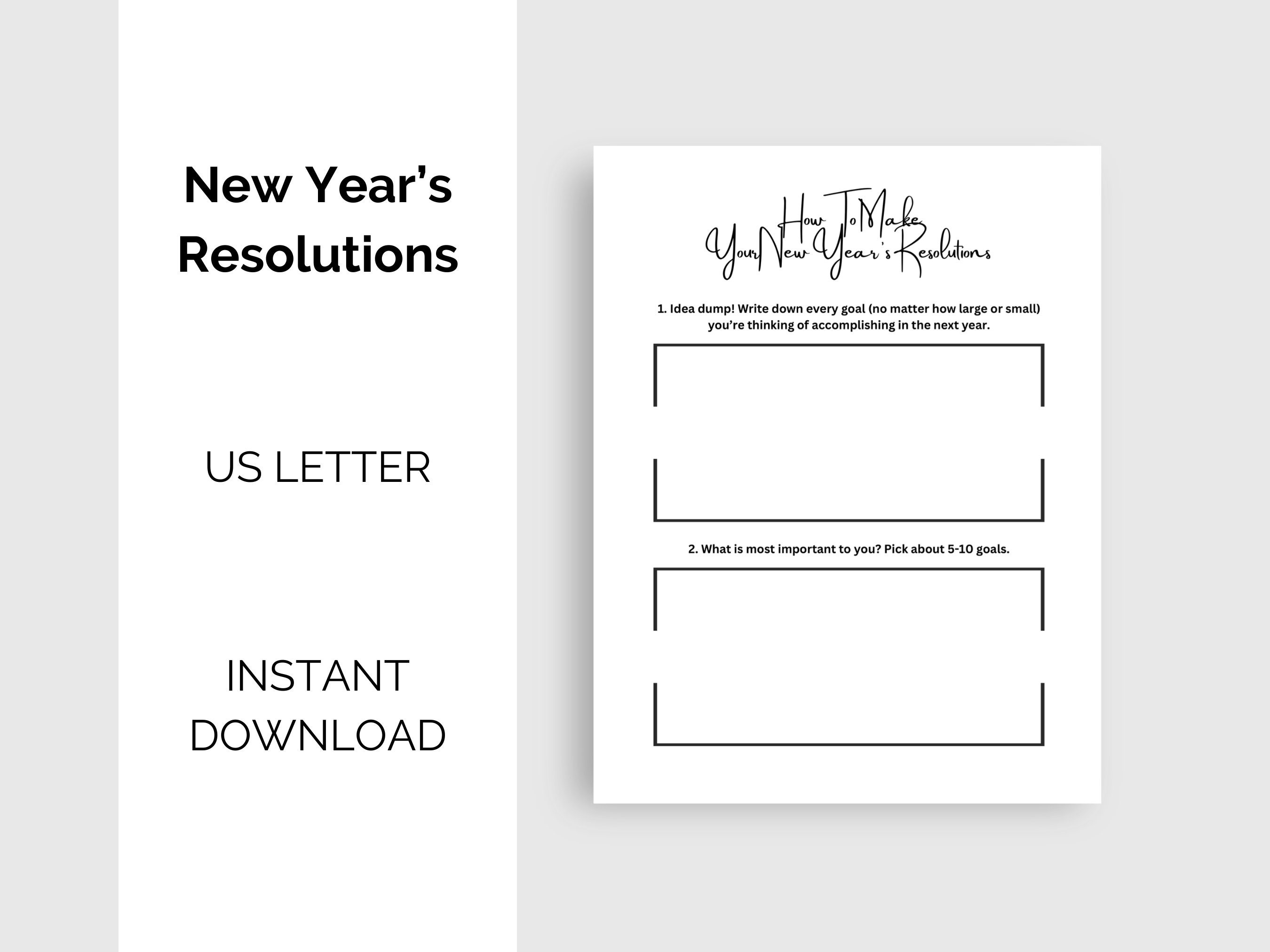 New Year's Resolutions Printable Guide, New Year Goal and Intention ...