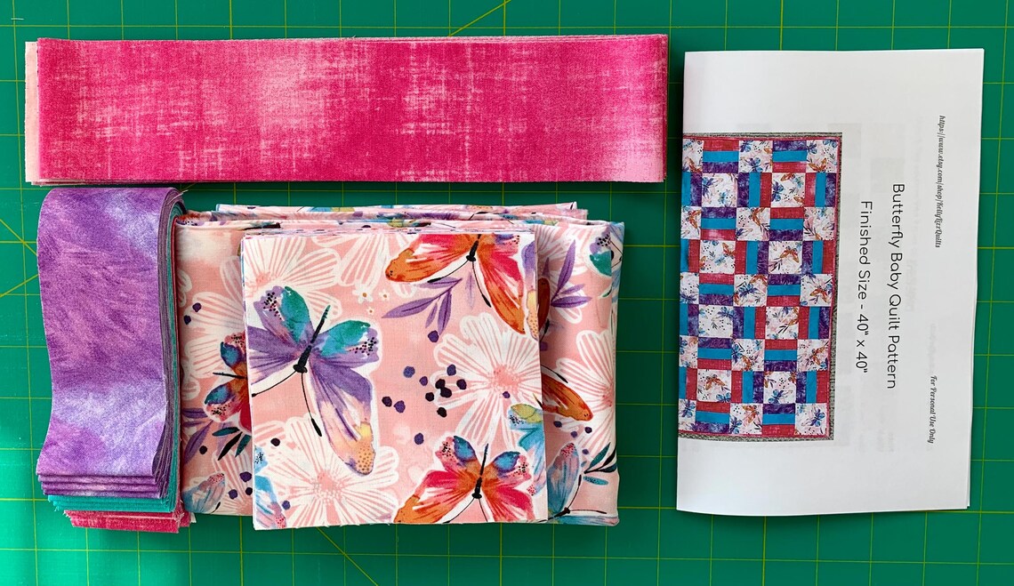 Pre-cut Baby Quilt Kit - Butterfly Baby Quilt - With Pattern and Fabric ...