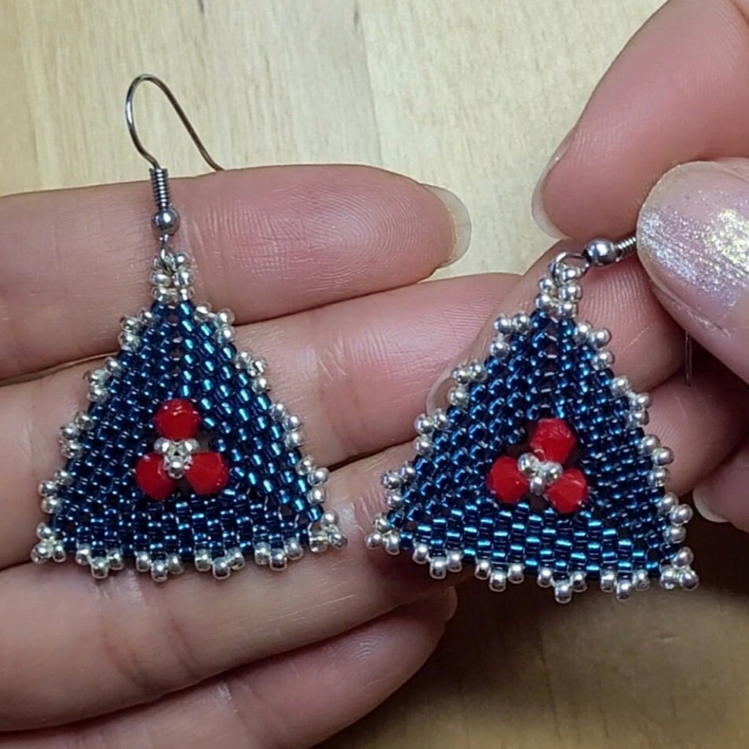 Handmade Beaded Triangle Peyote Stitch Earrings, Miyuki Seed Beads ...