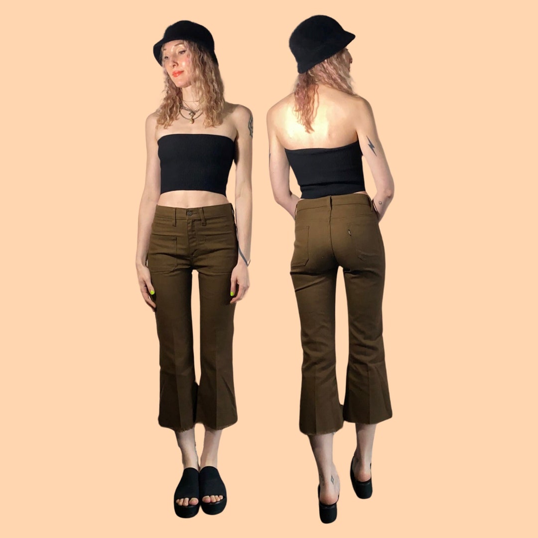 70s 80s Brown LEVIS Black Tag Little E - Retro Cropped Slacks Pants ...