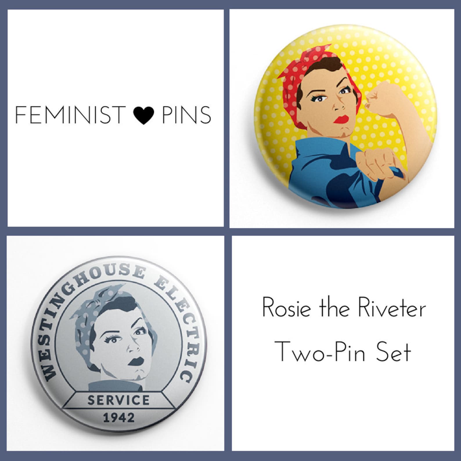Feminist Pin (set of 2 Feminist Pins): Rosie the Riveter Costume, Pin ...