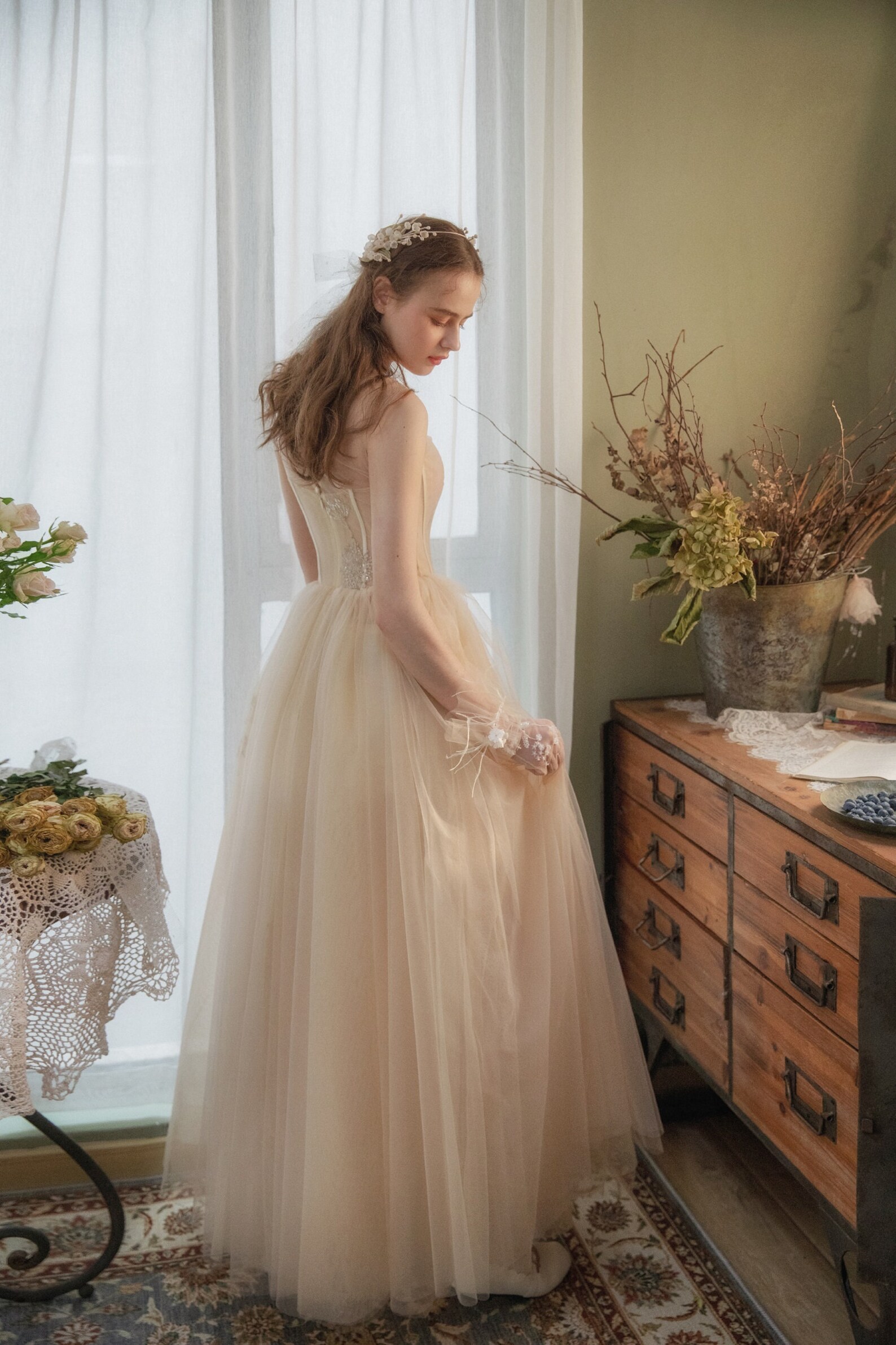 Ivory Bustier Bridal Gown/ Bohemian Gown/ Boho Wedding Dress/ | Etsy
