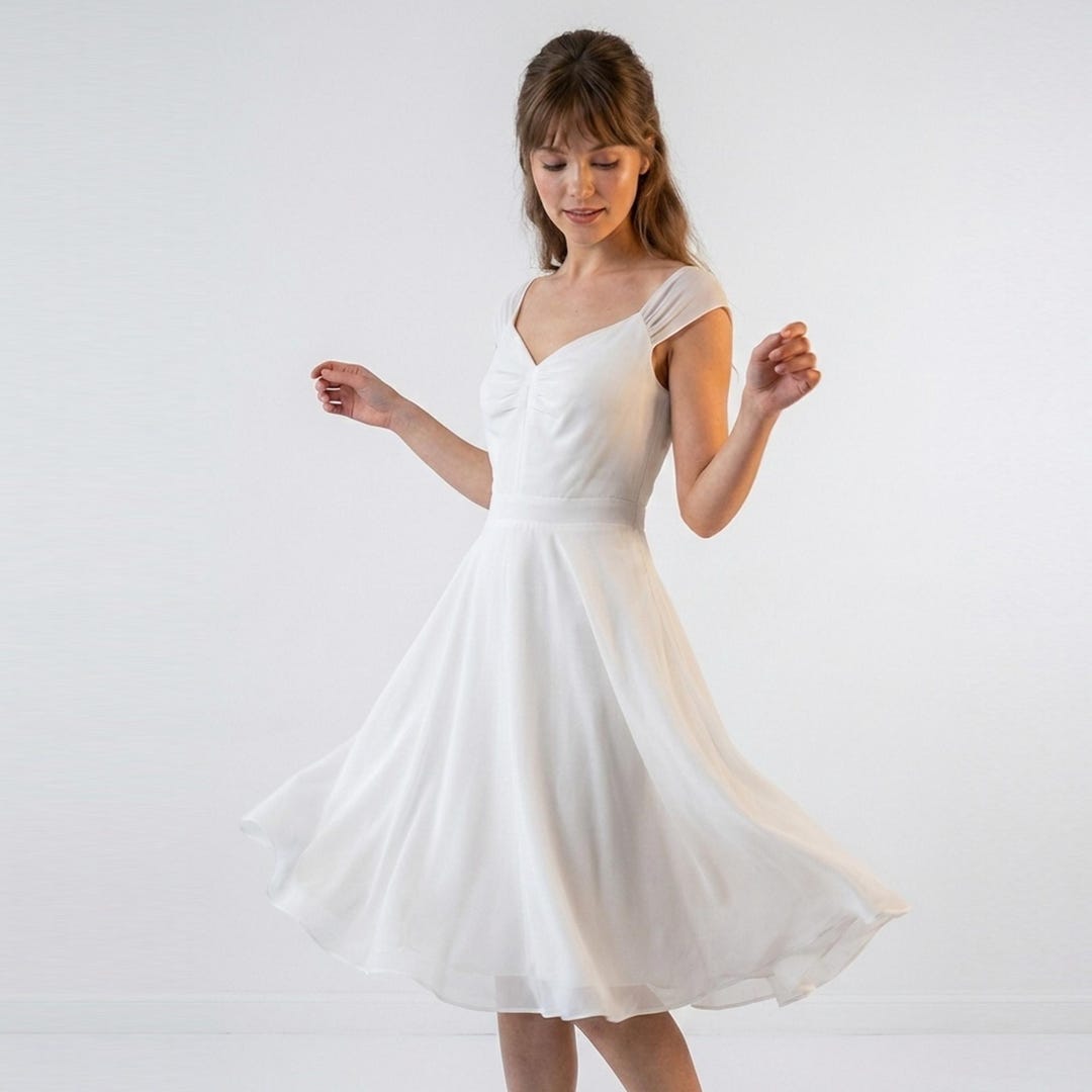 Emma Stone Inspired White Dress: 60s Retro Swing Style, Short Wedding ...