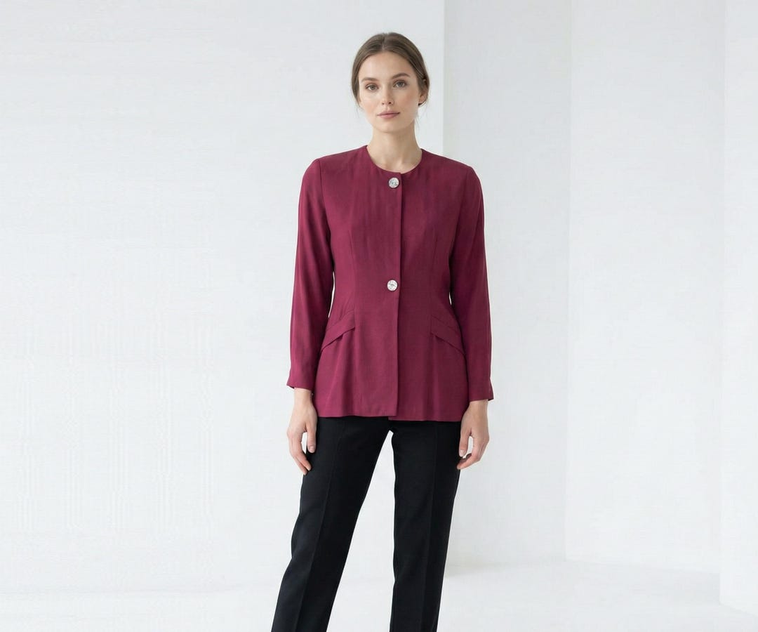Vintage 80s Rose Pink Bengaline Jacket: Crystal Button Blouse, Size L ...