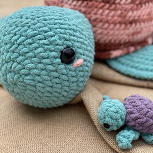 Jumbo Momma Turtle With Two Babies ~ Crochet Plushie ~ Amigurumi - Etsy