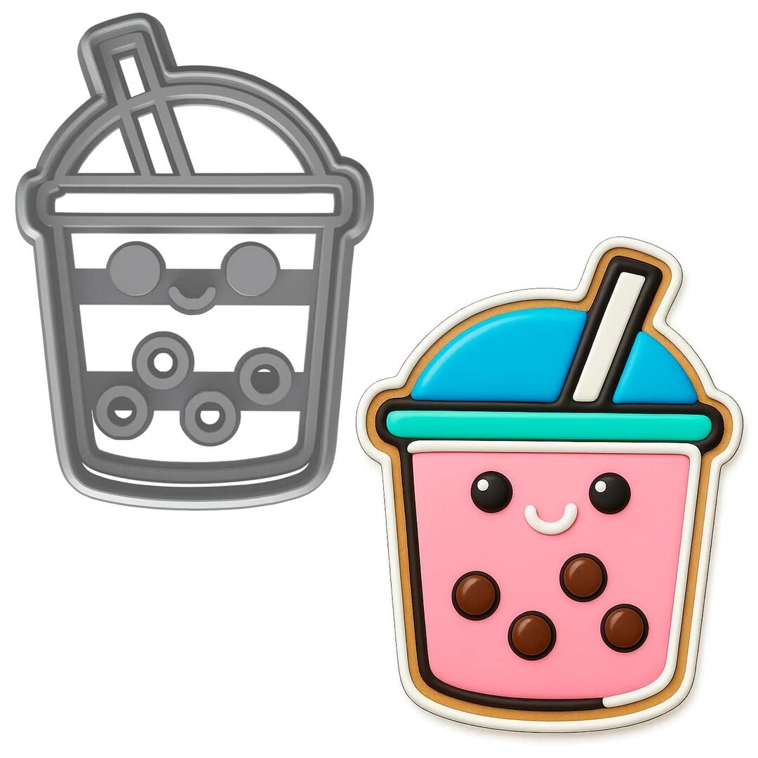 Smiley Boba Cookie Cutter & Stamp 4x2.8" for Baking Fondant Clay ...