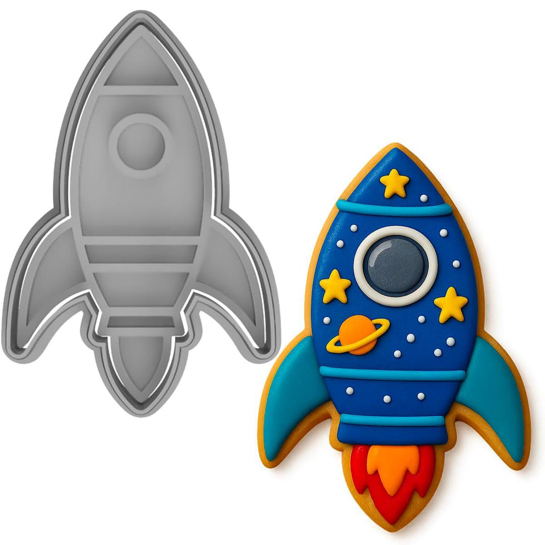 Space Rocket Cookie Cutter & Stamp Set: 4" Made in USA - Etsy