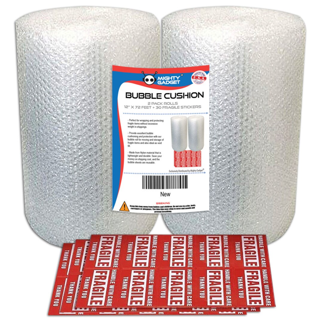 2 Pack Bubble Cushioning Wrap Rolls, Air Bubble, 12 Inch X 72 Feet ...