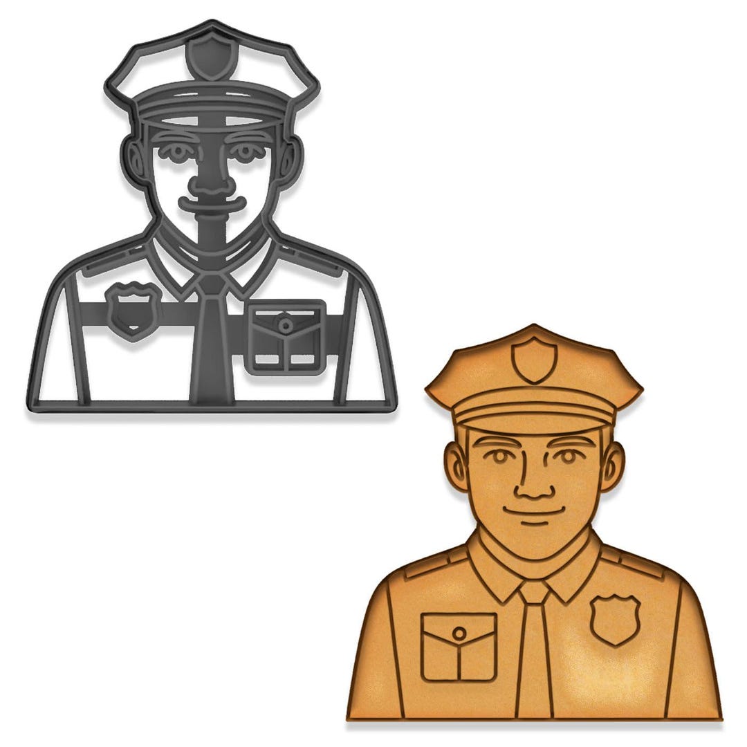 Police Officer Cookie Cutter & Stamp Set: Law Enforcement Baking Mold ...