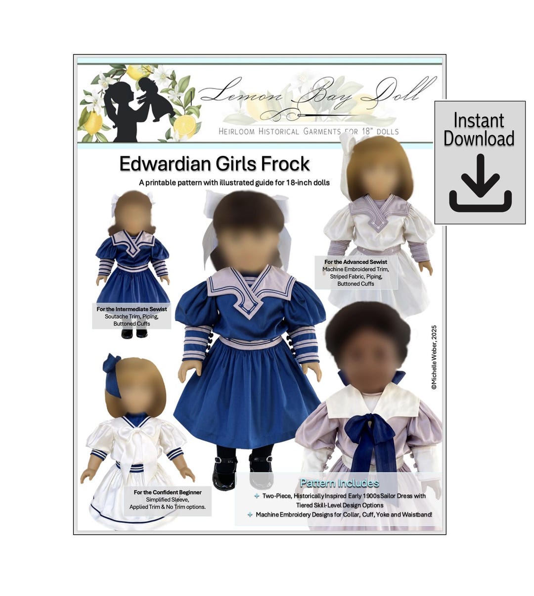 Edwardian Frock Pattern for 18" Dolls: Embroidery Options (printable ...