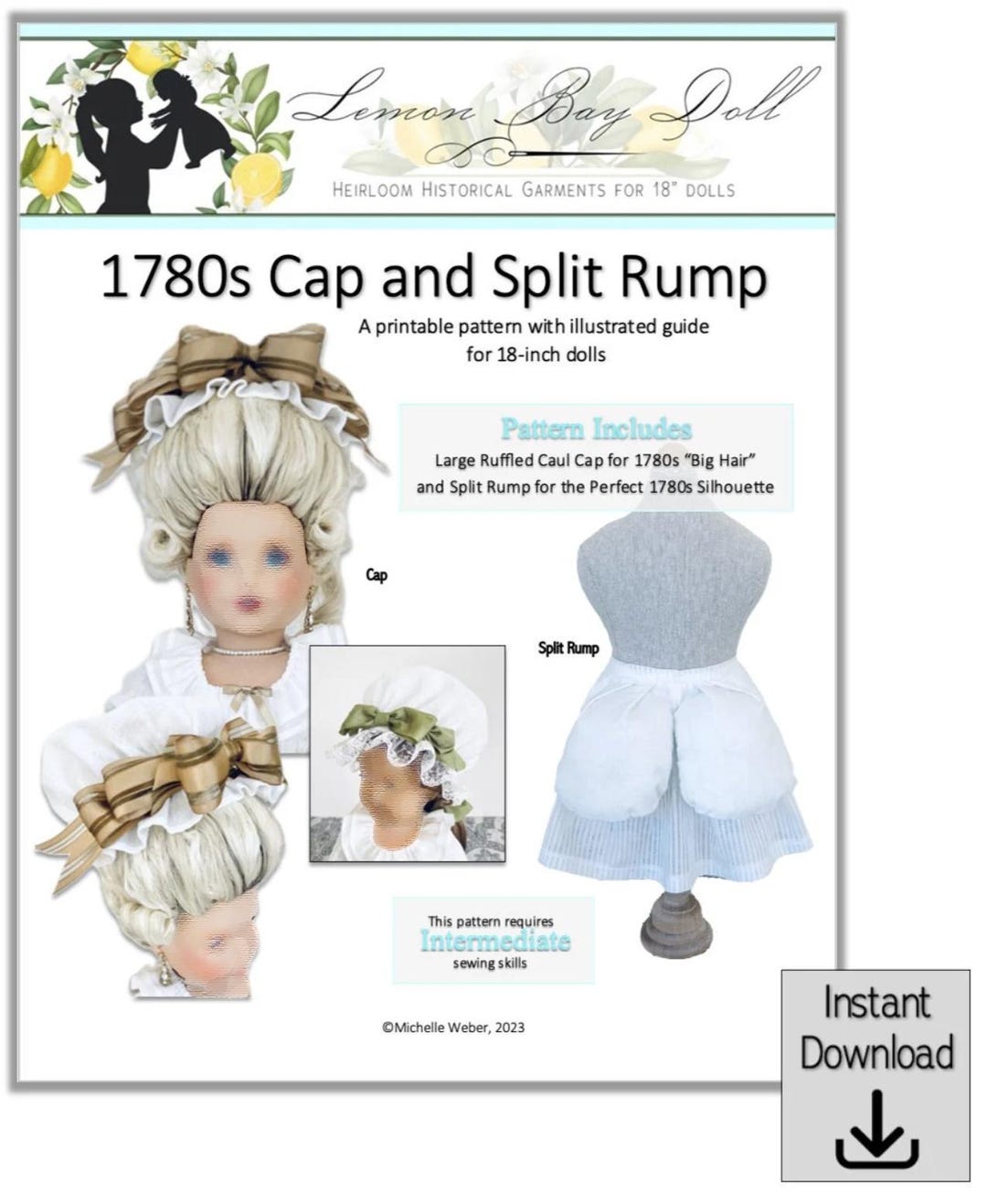 1780s Doll Cap and Split Rump Pattern for 18" Dolls (digital Download ...