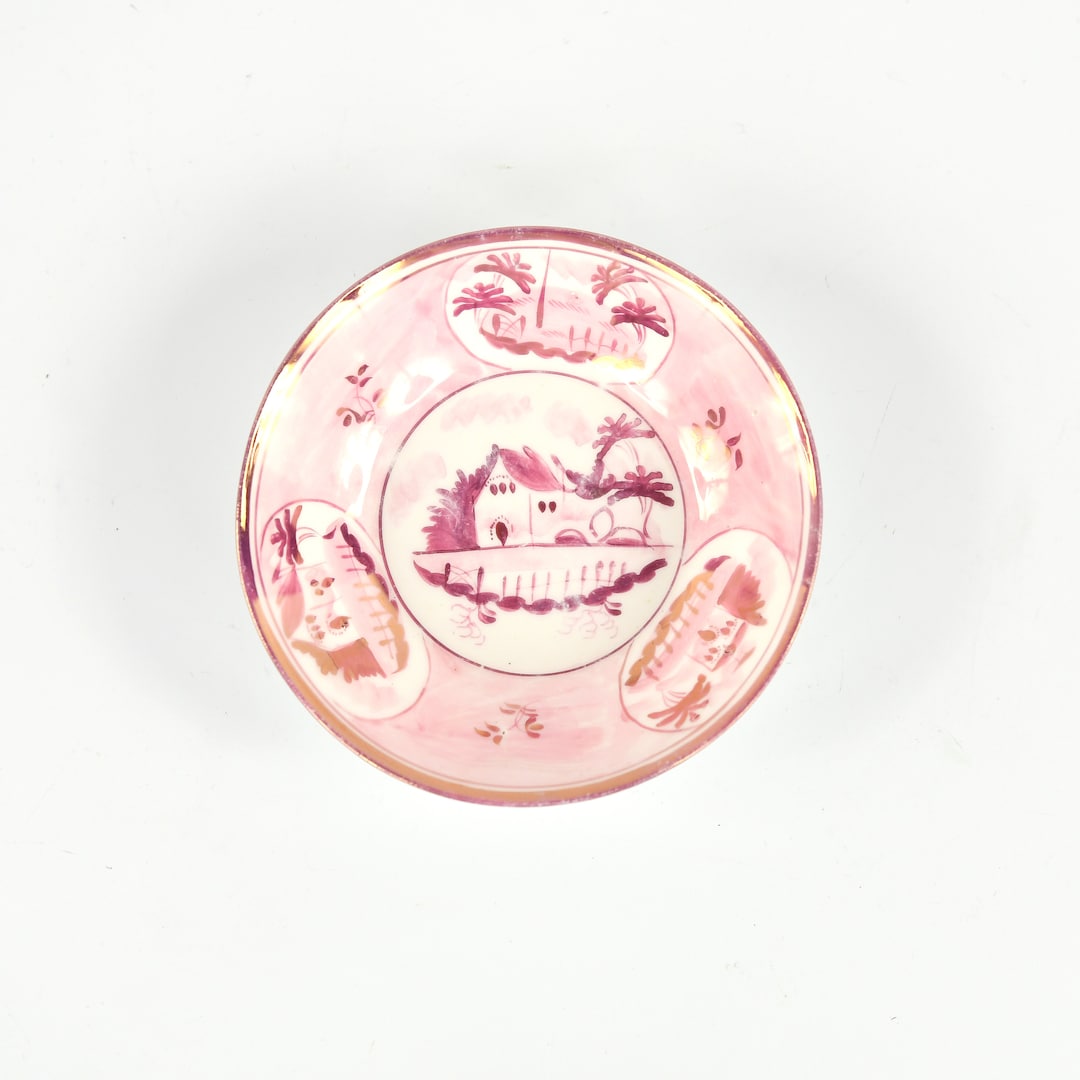 Vintage 1800s English Antique Staffordshire Shallow Pink Luster House ...