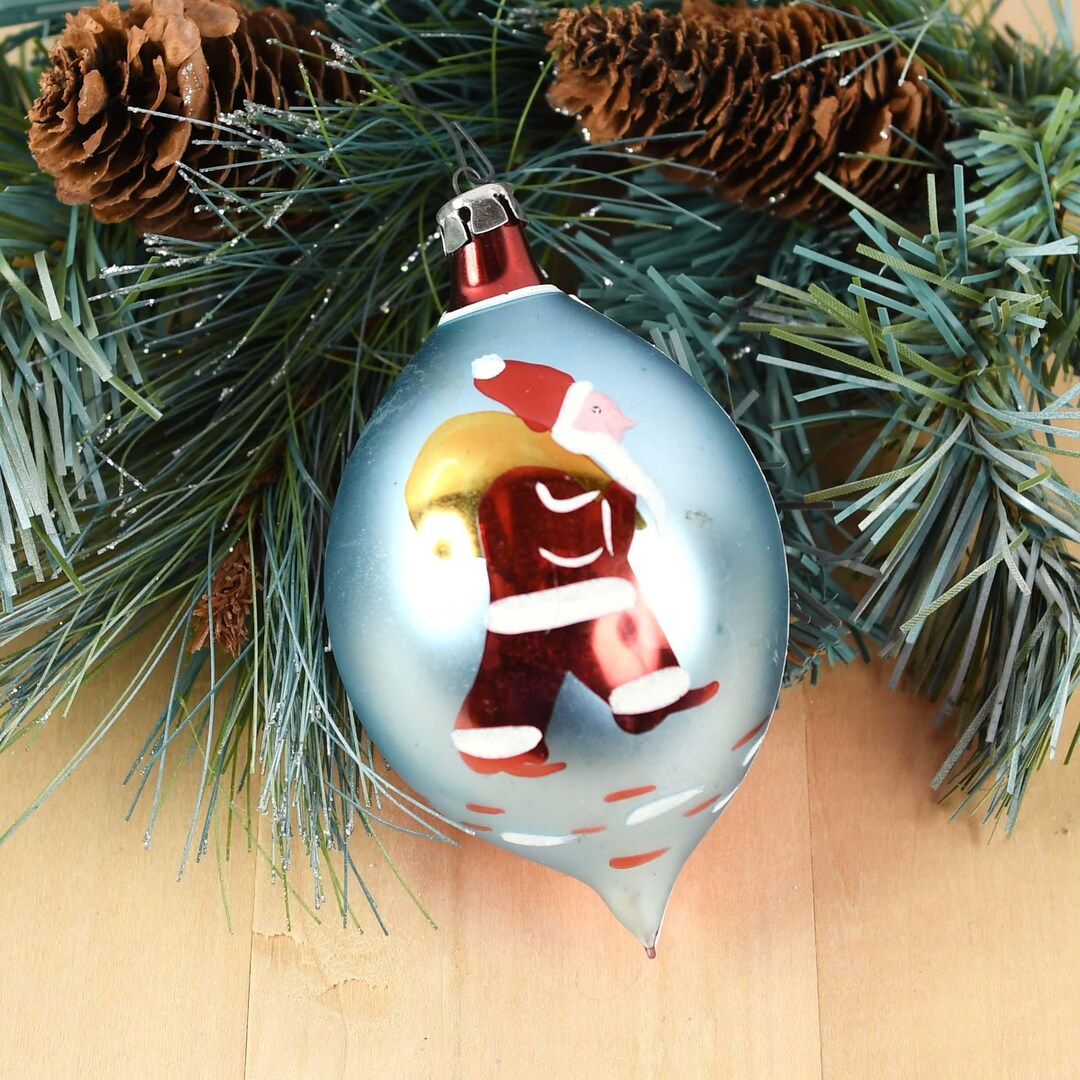 Vintage 50s Metallic Glass Tear Drop Santa Christmas Tree Holiday ...