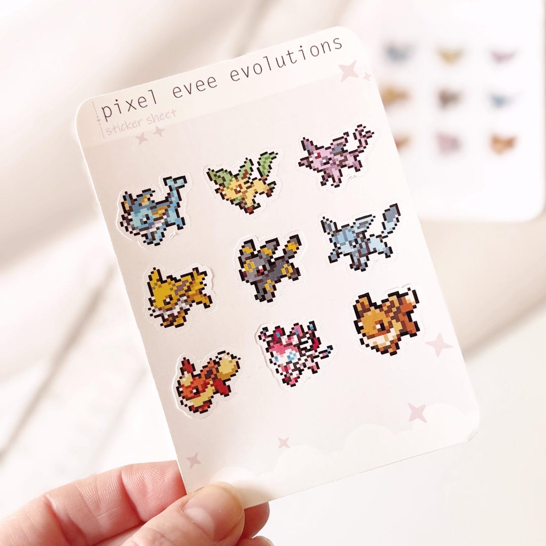 Pokemon Pixelated Pixel Eeve Evolution Mini Small Vinyl Sticker Pack ...