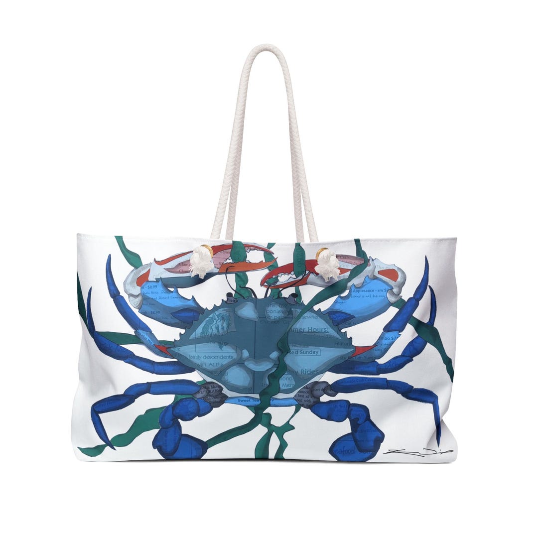 Blue Crab Weekender Beach Bag | Stylish Travel Tote for Beach Days ...