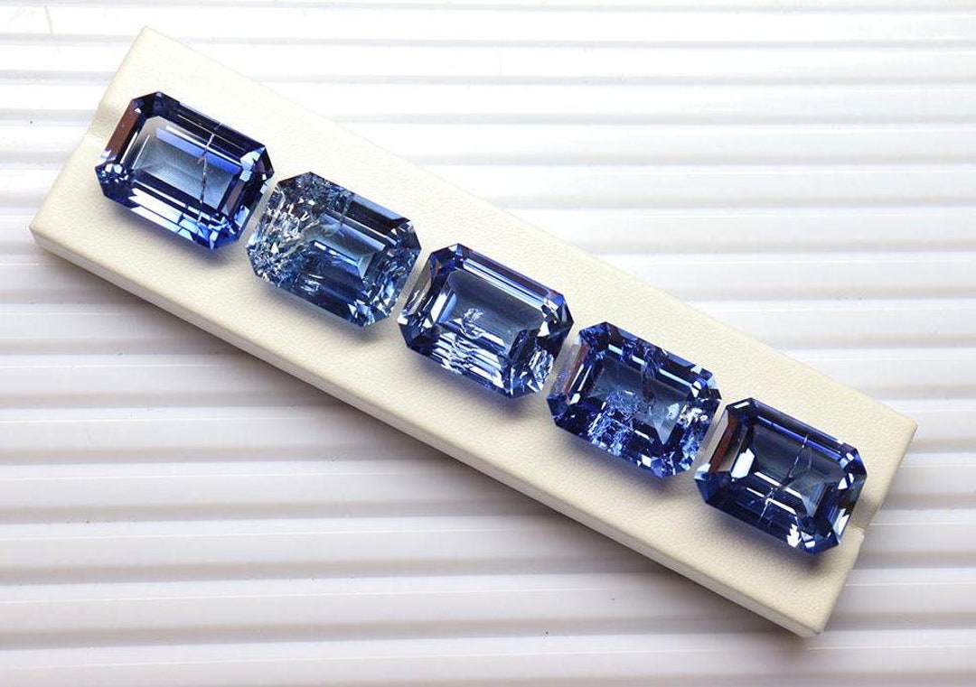 Lab Grown Blue Sapphire Gemstone: Rectangular Emerald Cut (9x7mm to ...