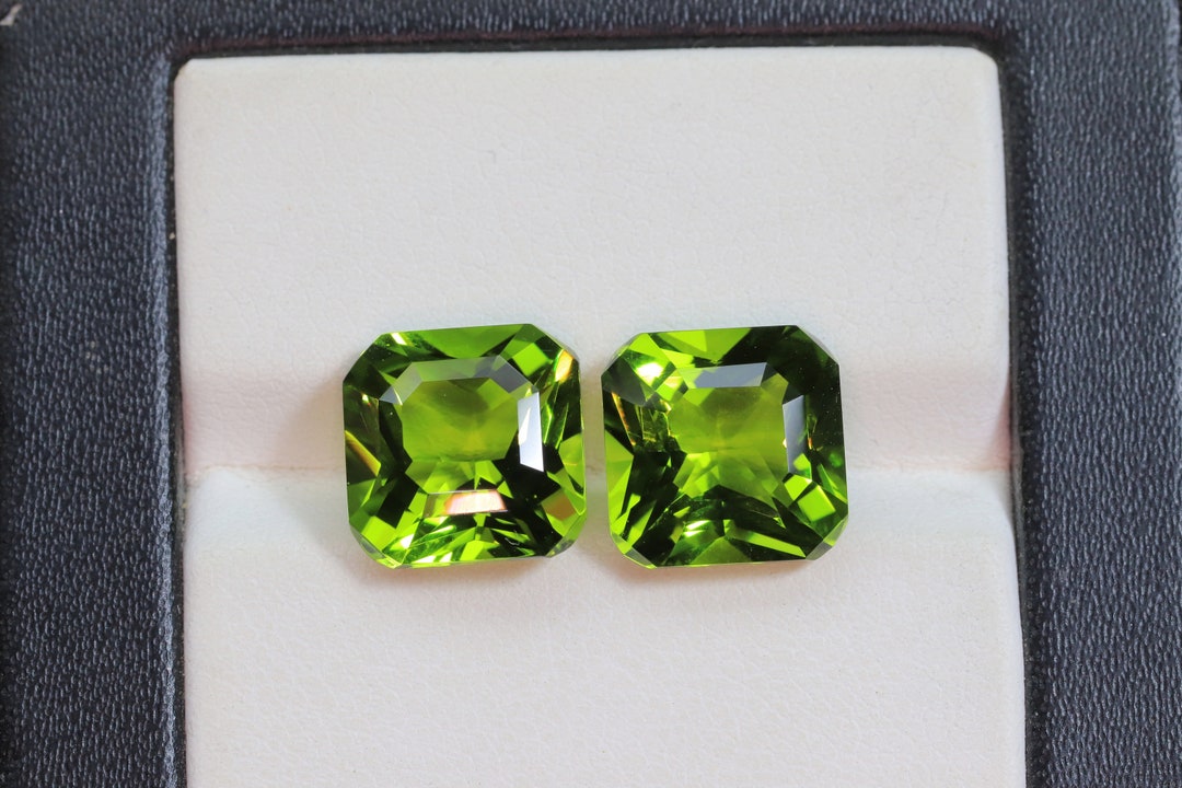 10mm Square Cut Peridot Quartz Gemstone Pair: Synthetic Glass Stone - Etsy