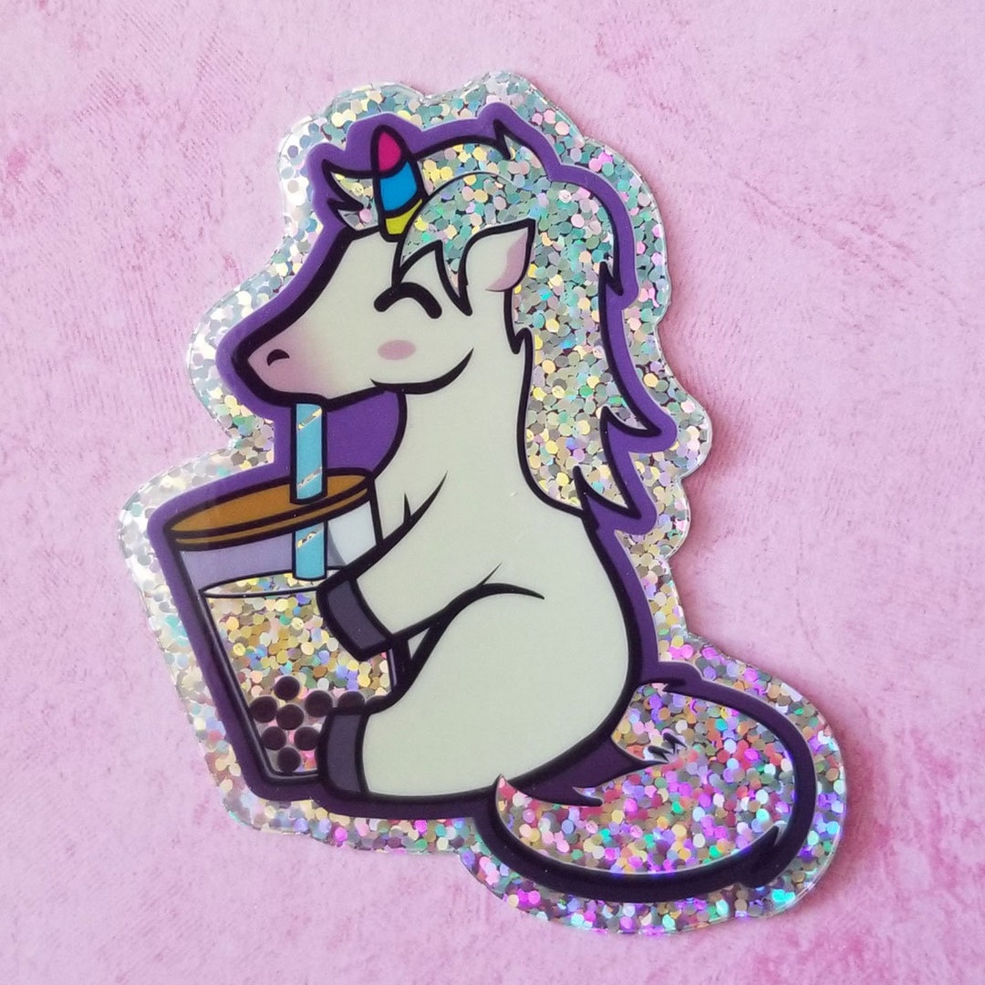 Unicorn Drinking Boba Tea Glitter Sticker - Etsy