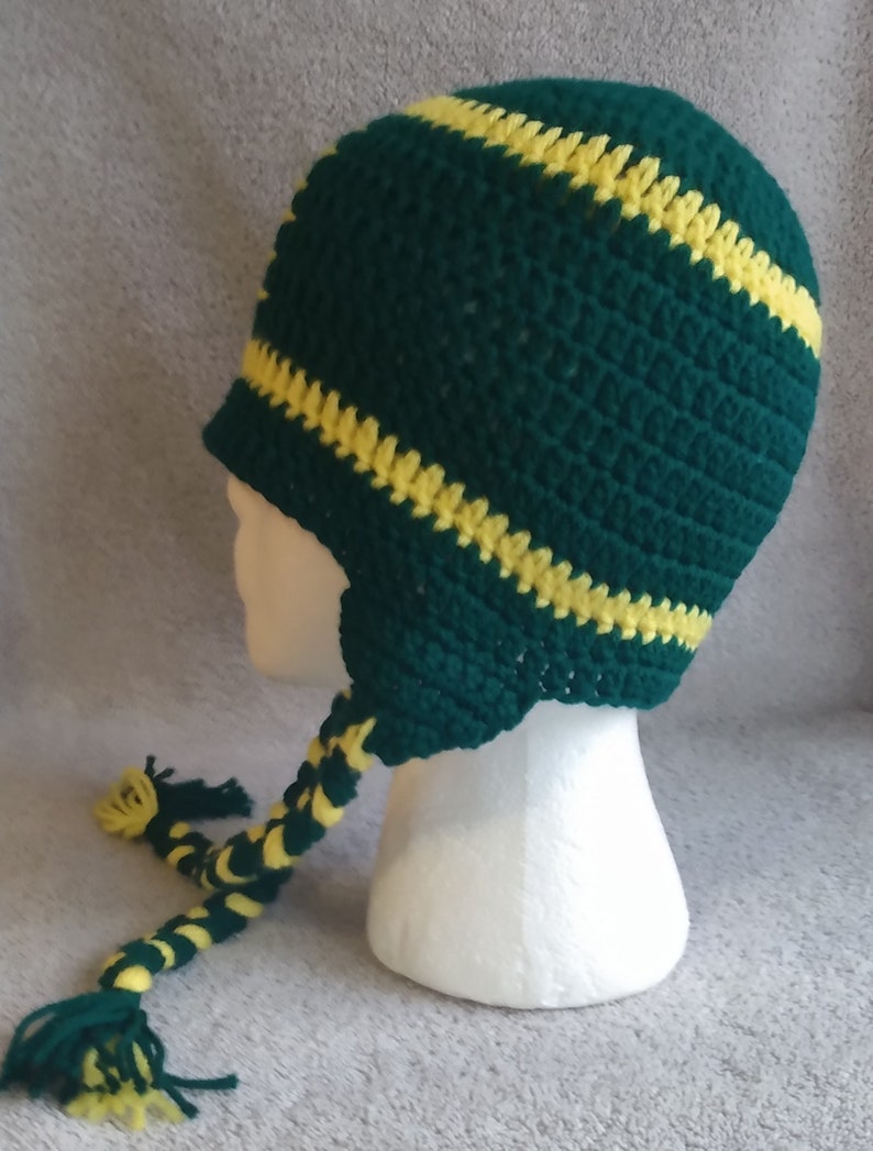 Child Size Crochet Oregon Ducks Colors Laplander Hat 19 Circumference ...