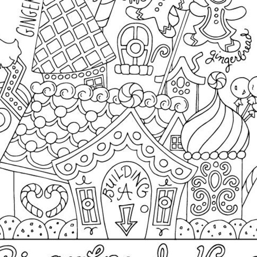 Gingerbread House / Christmas Coloring Page / Kids Holiday / - Etsy