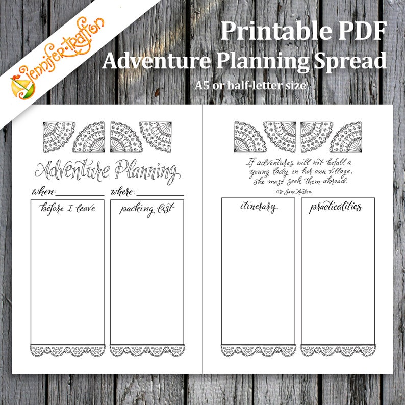 Adventure Planning Bullet Journal Travel Spread /jane Austen Quote ...