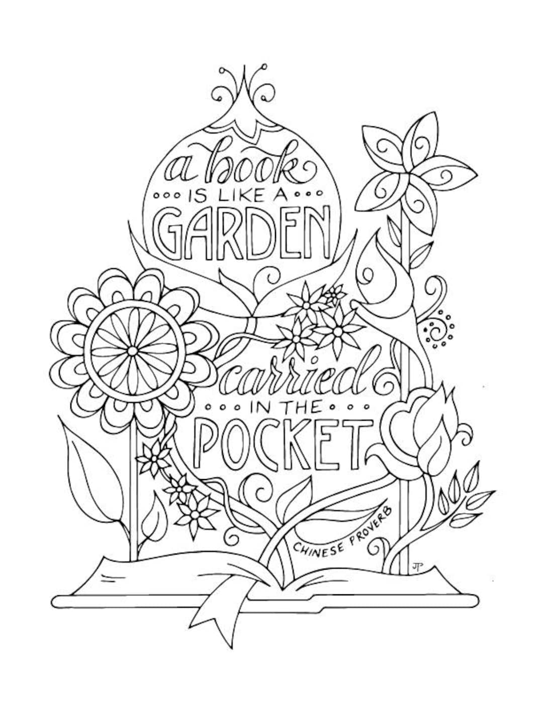 Book Garden Coloring Page / Planner Bullet Journal Insert / Instant ...
