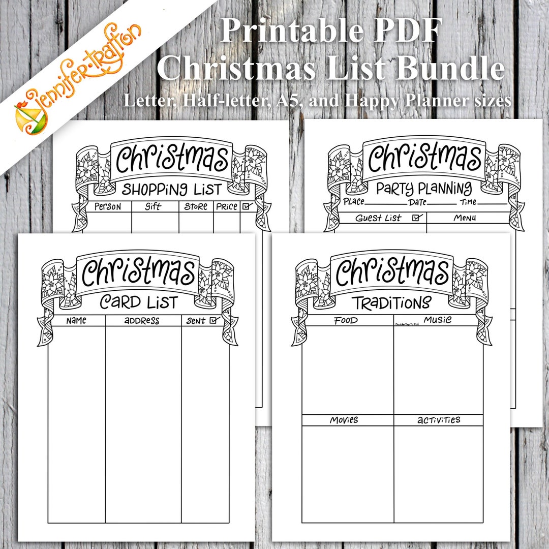 Christmas List Bundle / Bullet Journal Planner Insert Instant Download ...