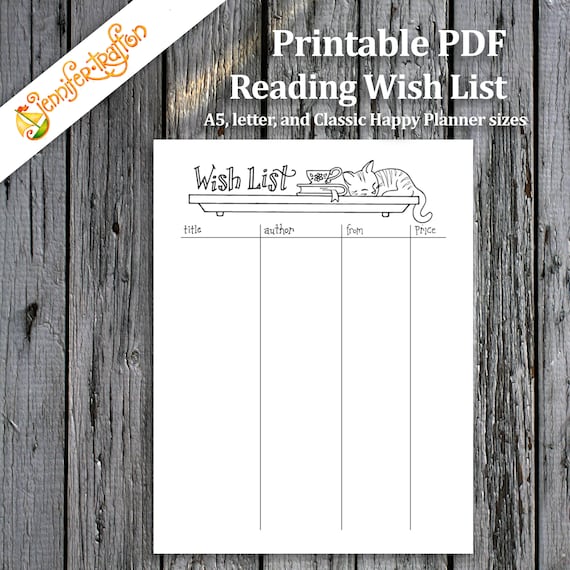 Reading Wish List / Books / Bullet Journal / Planner / Instant | Etsy