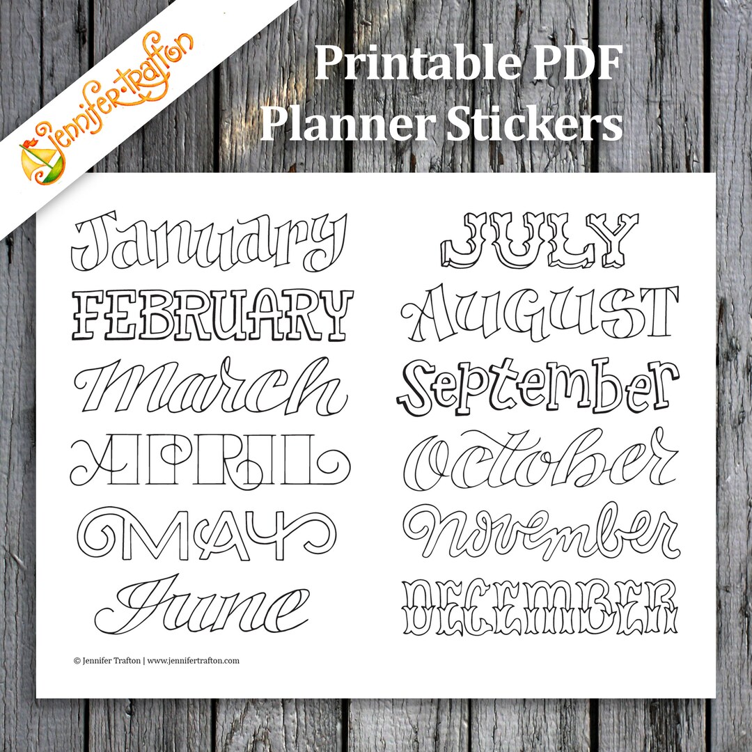 Month Stickers / Instant Download Printable PDF / Bullet Journal ...