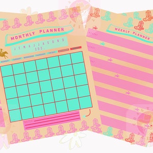 Cowgirl Barbie Pink and Turquoise Monthly and Weekly Planner (digital ...