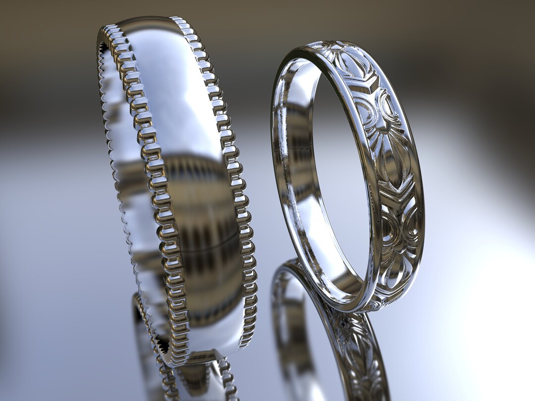 Art Deco Wedding Ring Set, Couple Wedding Rings Made of Sterling Silver ...